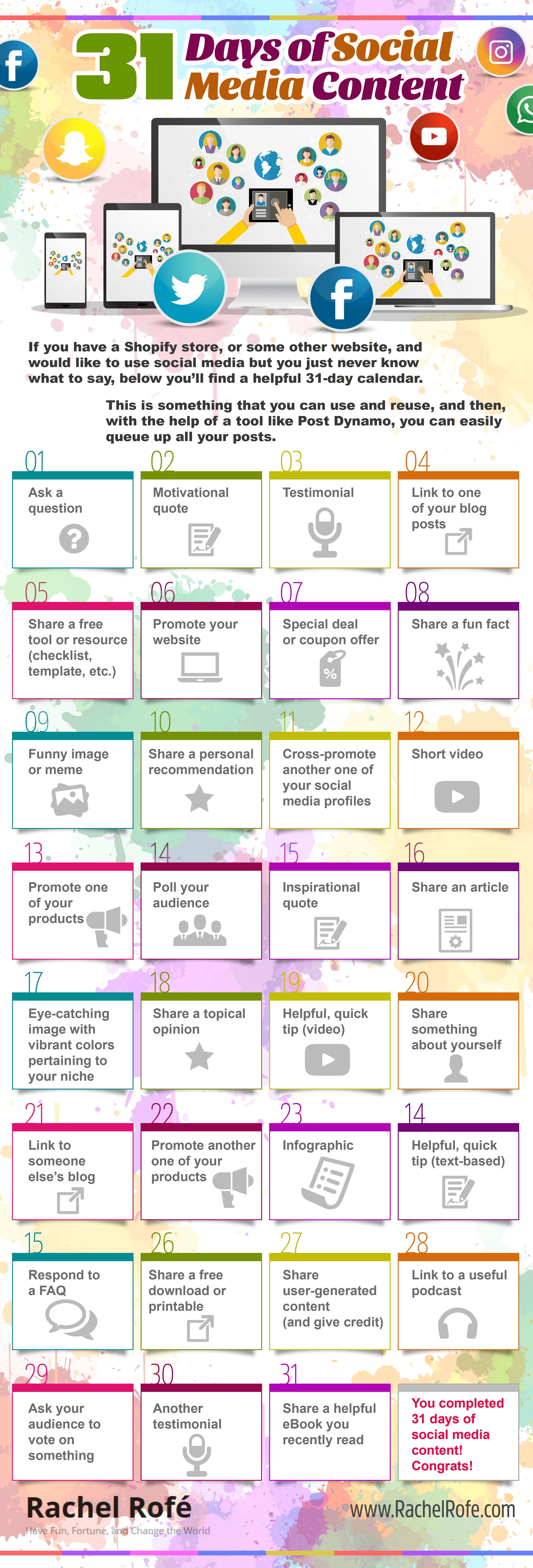 31 Days Of Social Media Content Ideas grab This Free Calendar Rachel Rof 